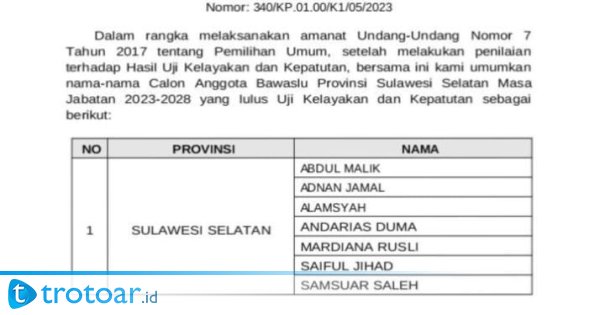 Saiful dan Adnan Kembali Terpilih Jadi Anggota Bawaslu Sulsel Periode 2023-2028